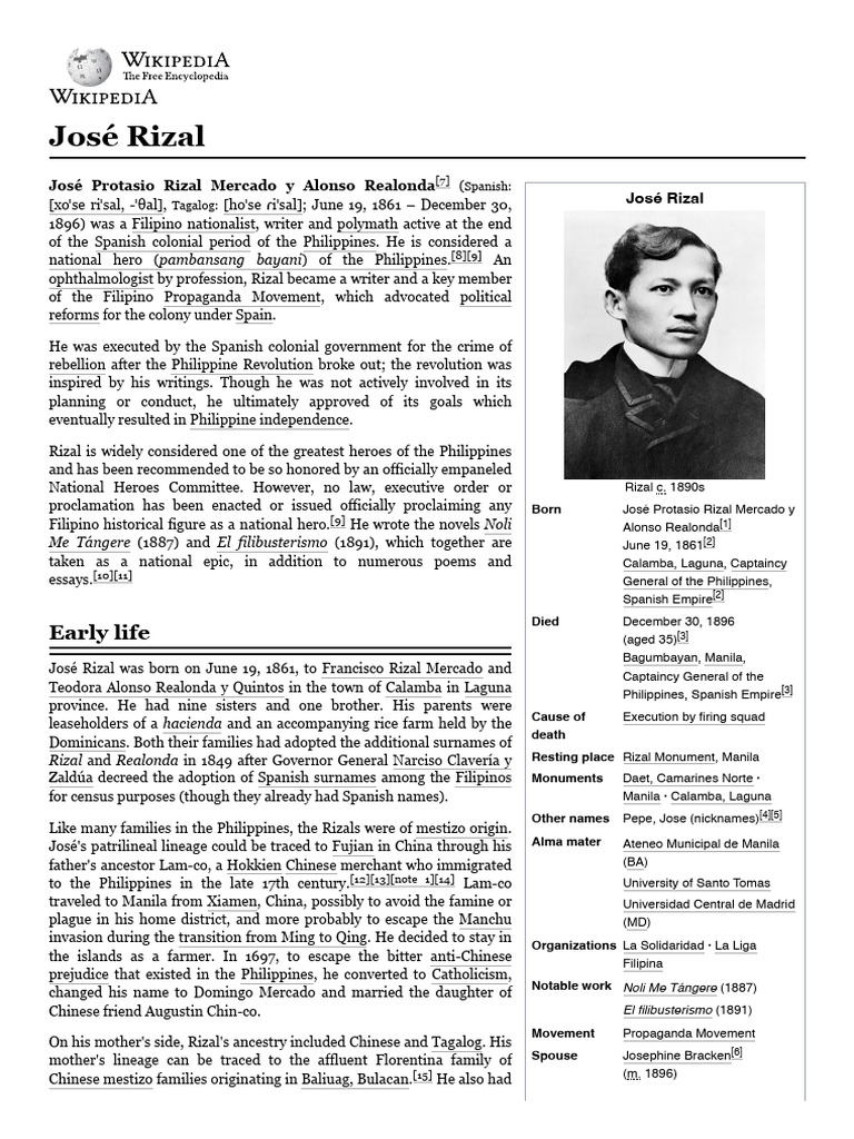 José Rizal - Wikipedia | PDF