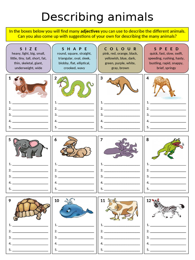 Adjectives for Describing Animals | PDF