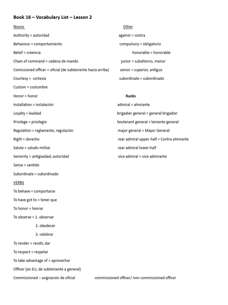 Book 16 - Vocabulary Lesson 2 | PDF