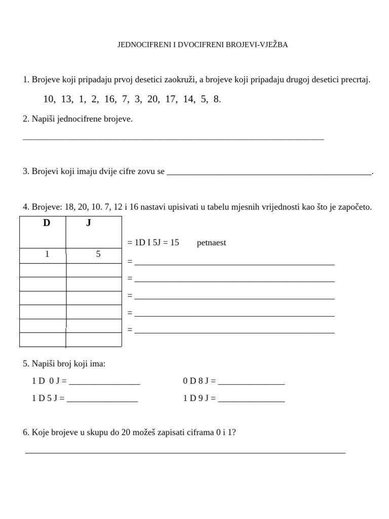 JEDNOCIFRENI I DVOCIFRENI BROJEVI | PDF
