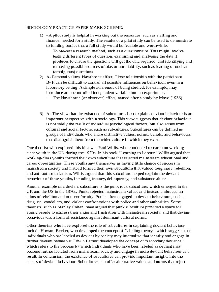 Reasons for Deviant Subcultures | PDF | Deviance (Sociology ...
