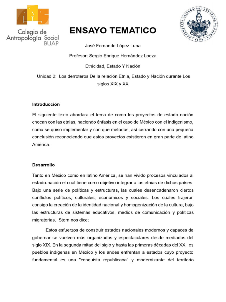 Ensayo 2. Etnicidad Estado Y Nación | PDF | Nación | México