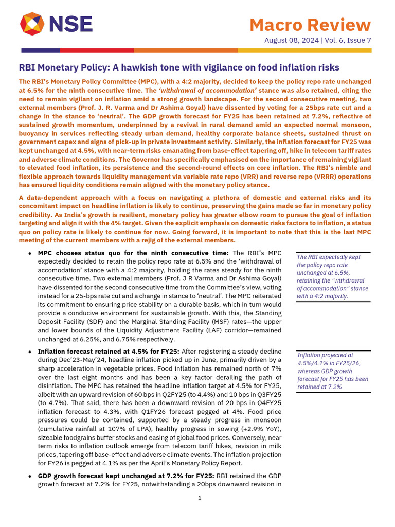 RBI Monetary Policy Review - 20240808 | PDF | Inflation | Reserve Bank Of India