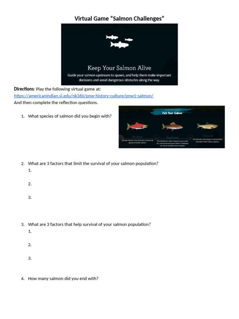 Salmon Survival Game Challenge | PDF