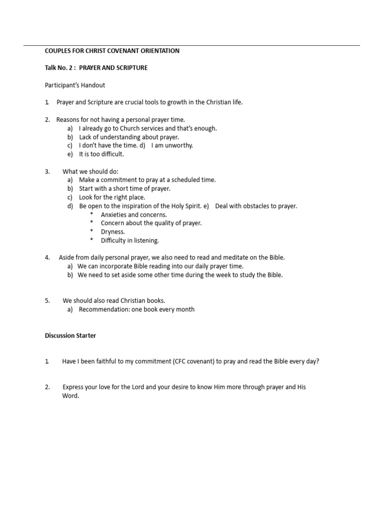 COVENANT ORIENTATION Participants Handout Talk 2 | PDF