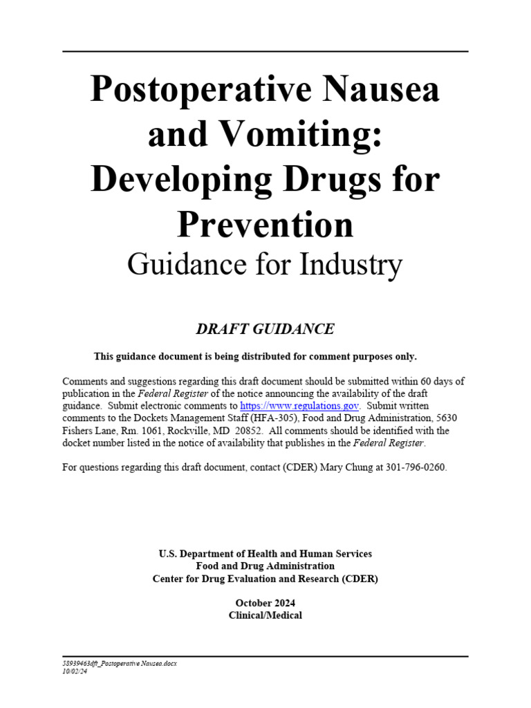 Postoperative Nausea and Vomiting Developing Drugs For Prevention | PDF ...