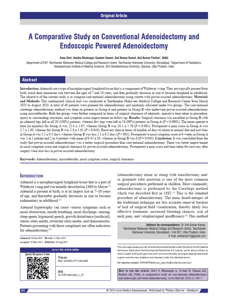 Power-Assisted vs. Conventional Adenoidectomy | PDF | Medicine ...
