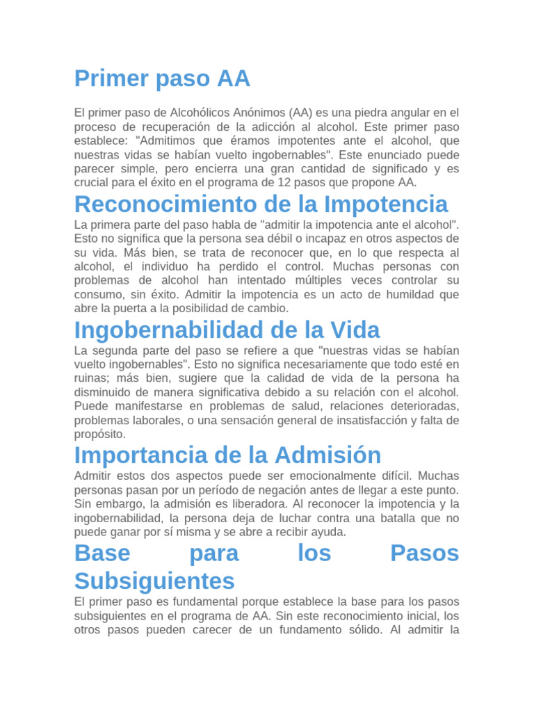 Estudio Primer paso AA | PDF | Programa de doce pasos