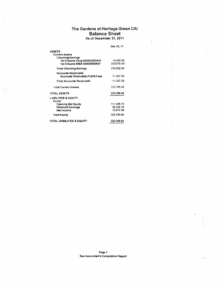 HOA Balance Sheet As 12-31-2011 | PDF