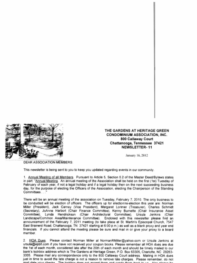 HOA Newsletter 11 | PDF | Fee | Expense
