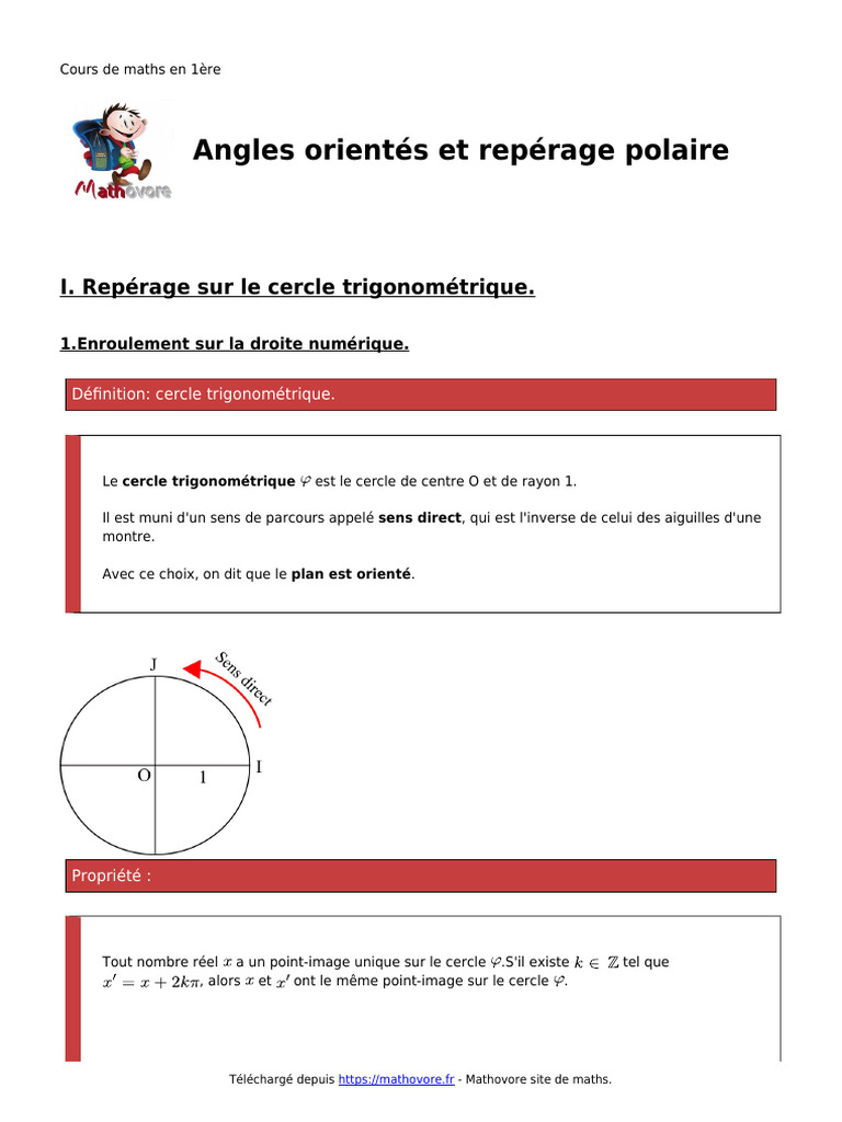 Angles Orientes Et Reperage Polaire Cours de Maths en 1ere 631 | PDF ...