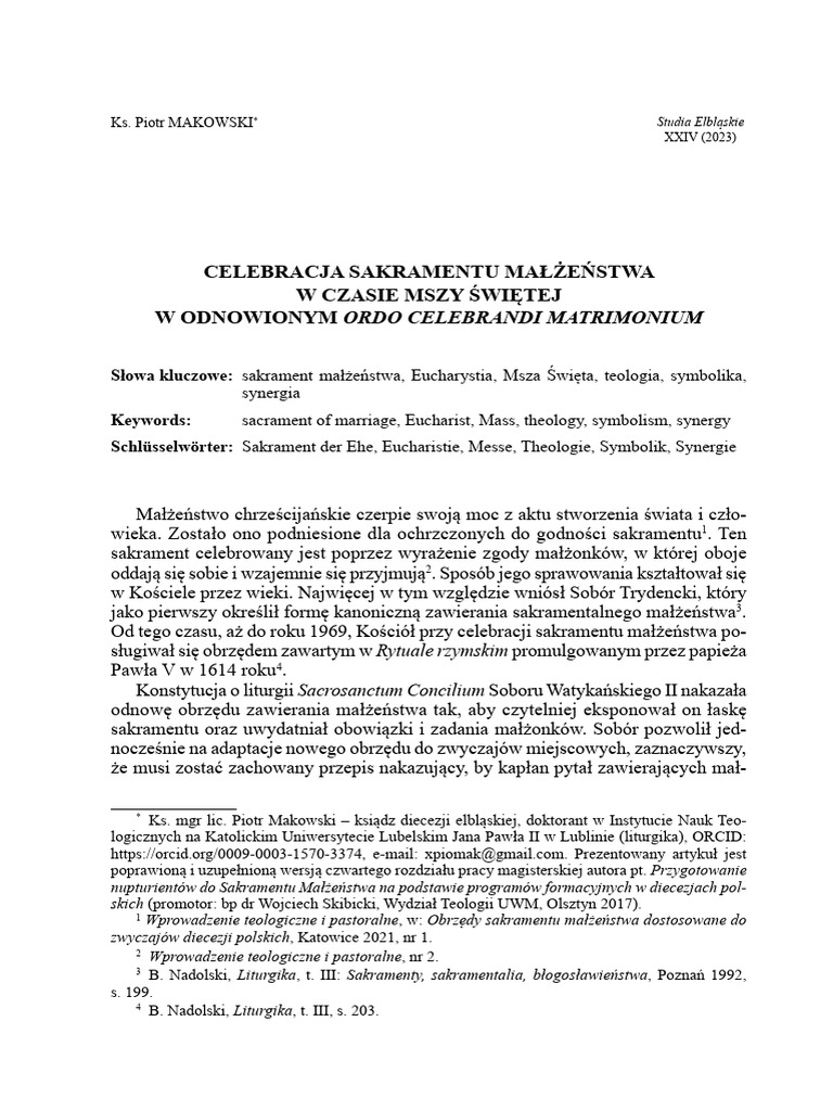 Celebracja Sakramentu Małżeństwa W | PDF