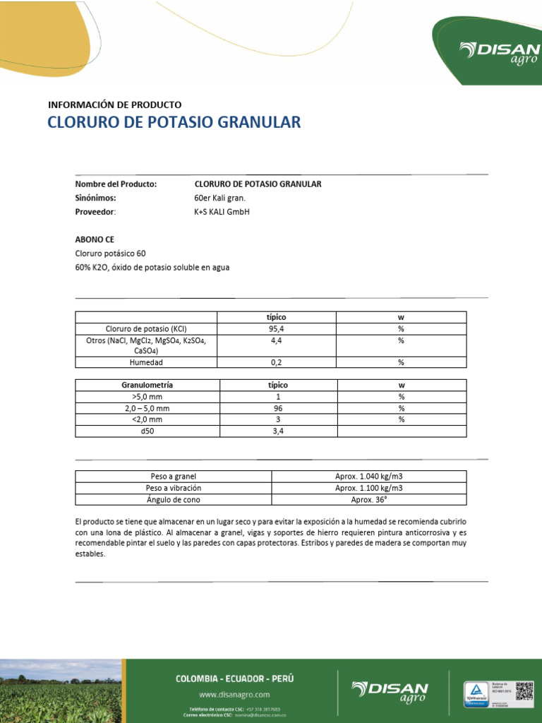 Ficha Técnica Formato Disan Cloruro de Potasio Granular - K+S | PDF ...