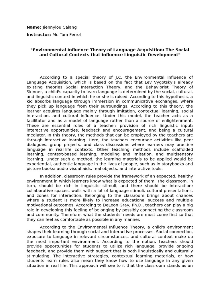 Environmental Theory | PDF | Learning | Language Acquisition