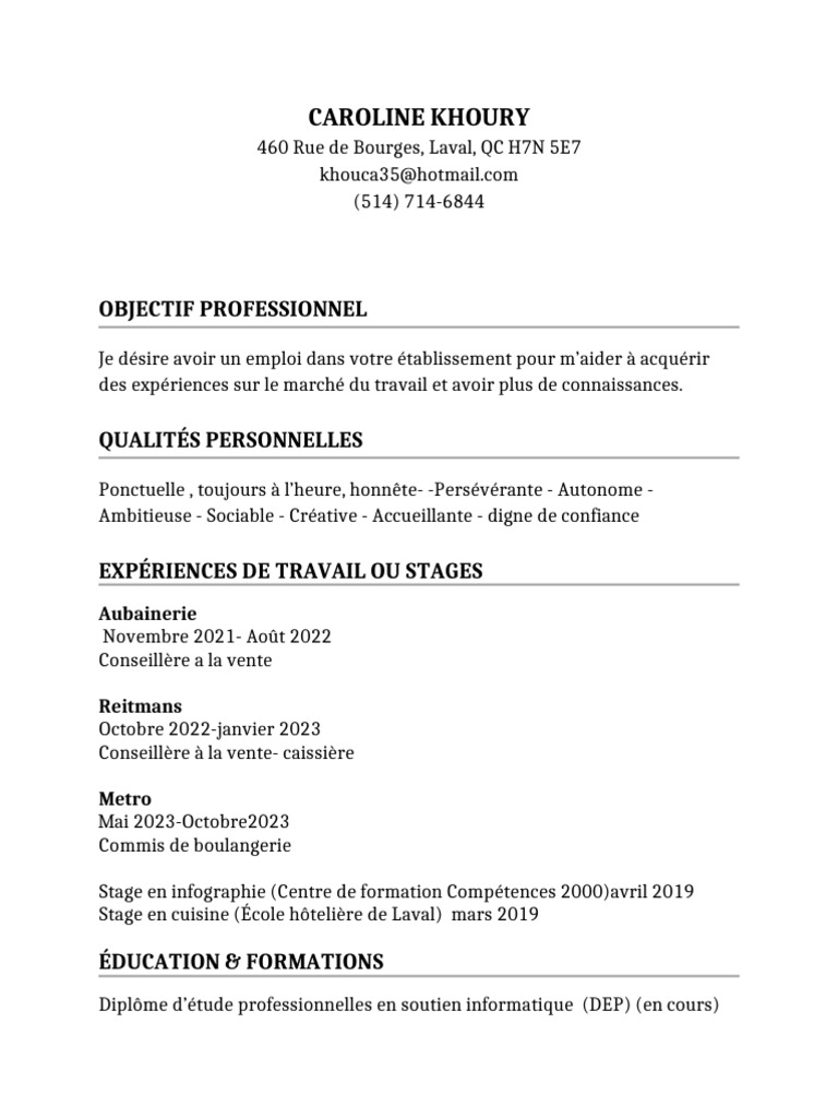 Caroline Khoury CV 2023-2024 | PDF