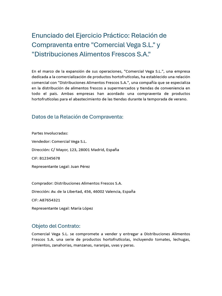 Enunciado práctica documentos mercantiles | PDF