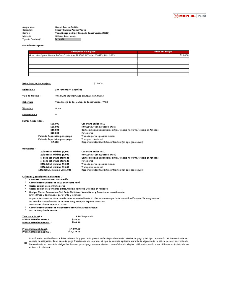 Trec Daniel Suarez Castillo Oct 2023 | PDF | Póliza de seguros | Reaseguro