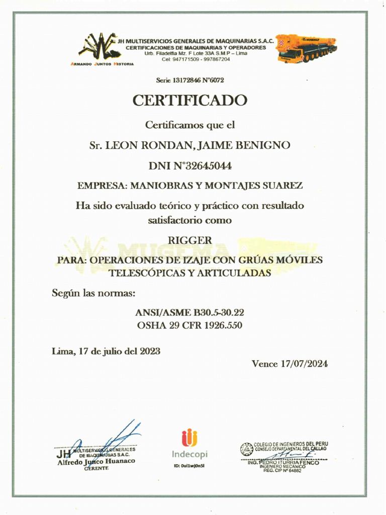 Certificado N°6072 | PDF