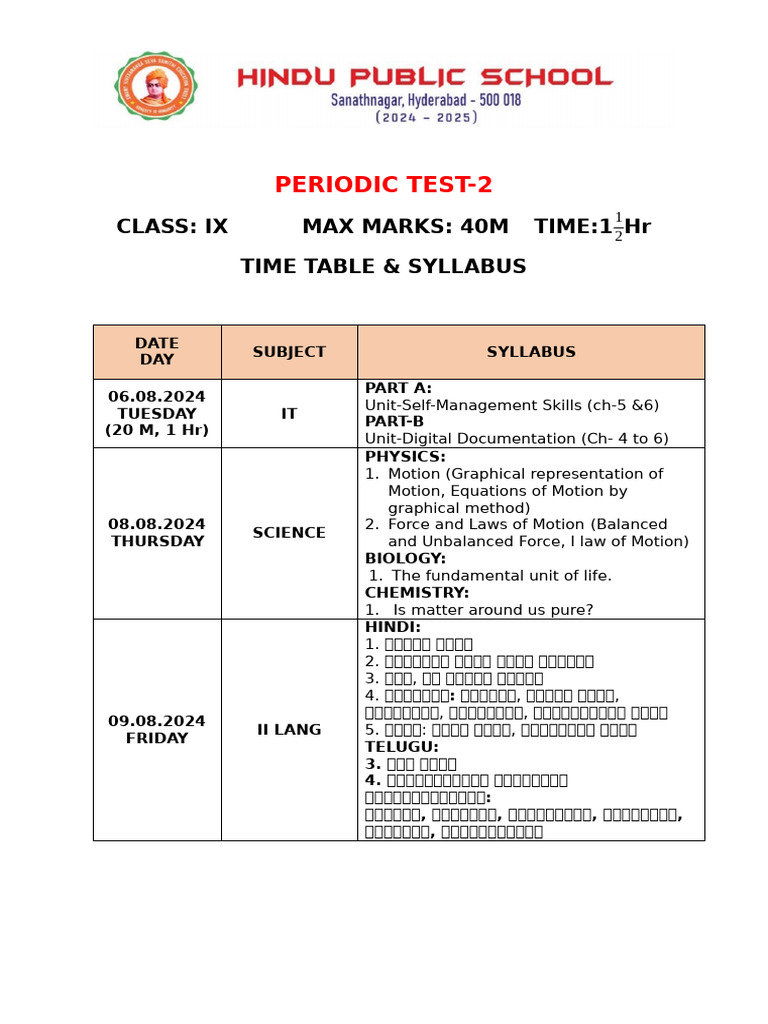 9 PT-2 syllabus and Time table | PDF