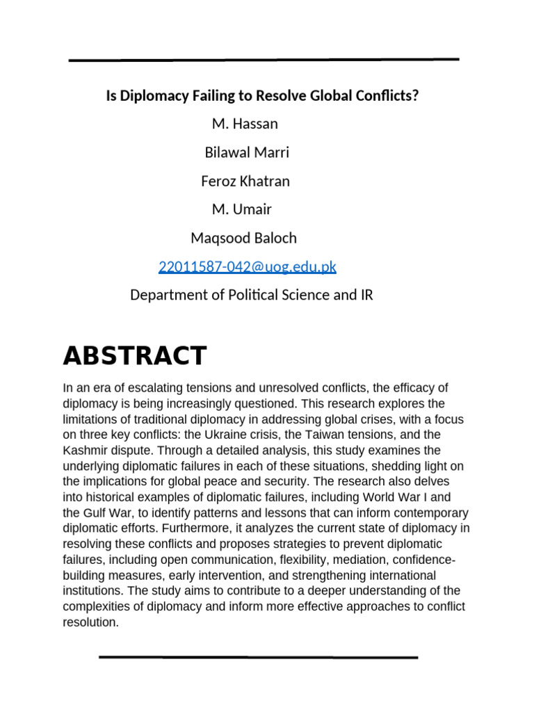 Is Diplomacy Failing to Resolve Global Conflicts | PDF | Diplomacy ... Is Diplomacy Failing to Resolve Global Conflicts | PDF | Diplomacy ...