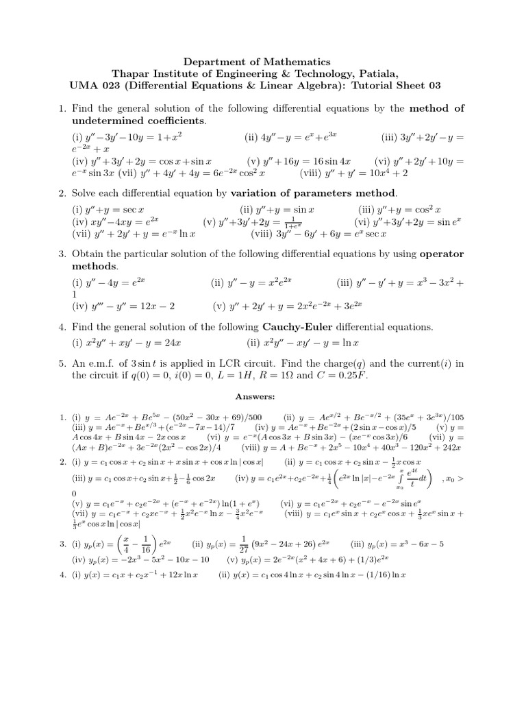 Tutorial Sheet_03_UMA023 | PDF | Equations | Mathematical Analysis