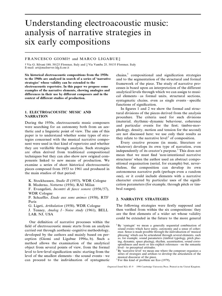 Electroacoustic Music: Narrative Analysis | PDF