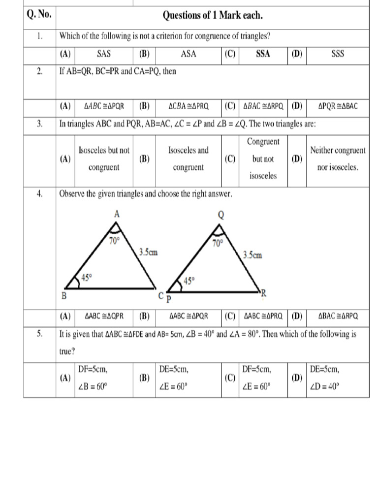 Main Questions of Triangles Class9 | PDF
