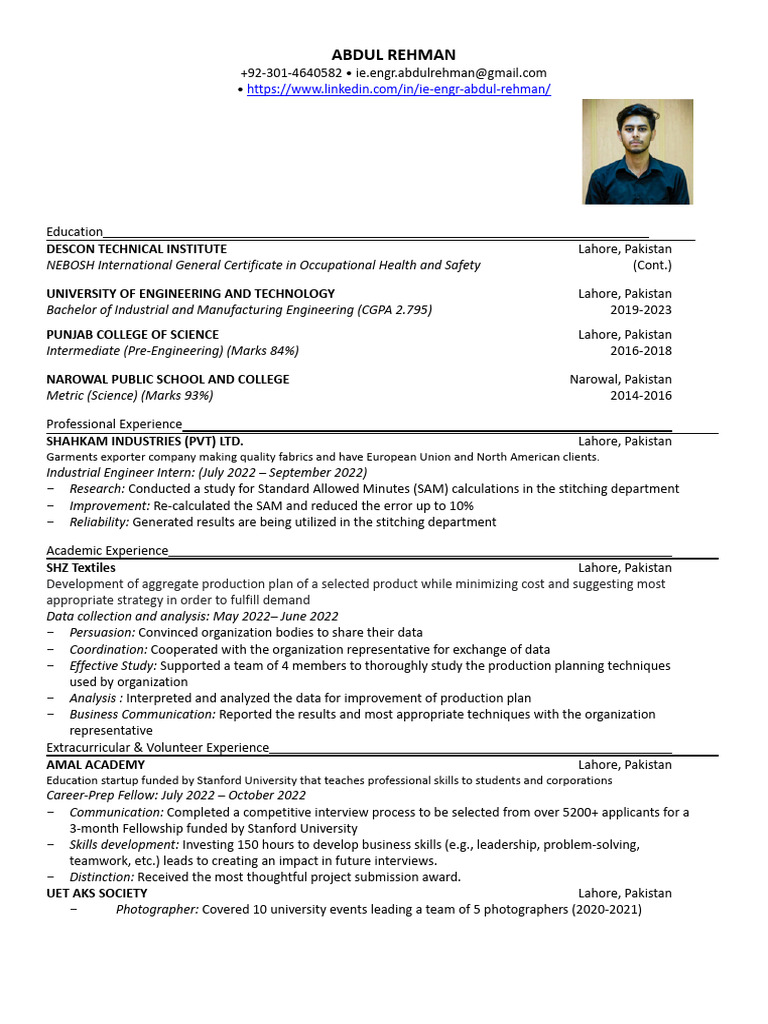 Abdul Rehman Resume | PDF | Pakistan | Business