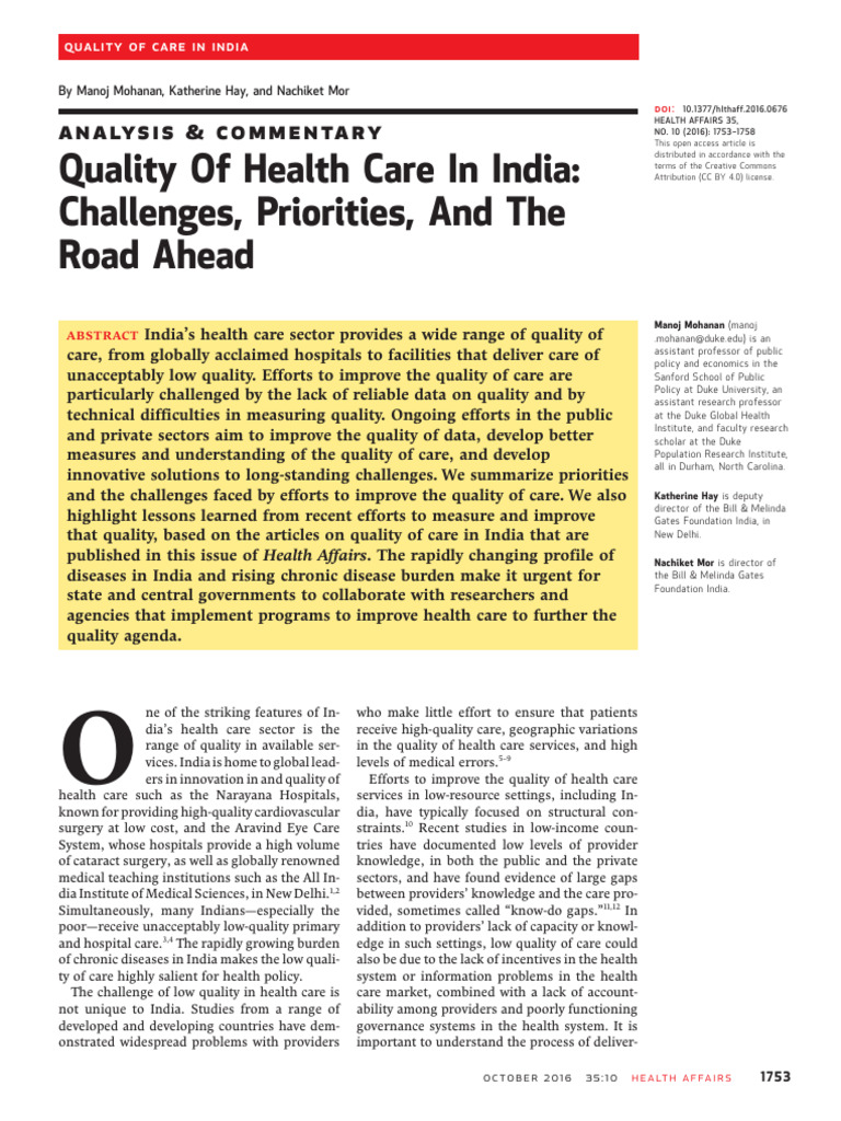 Session17 - Quality of Health Care in India Challenges Priorities and ...