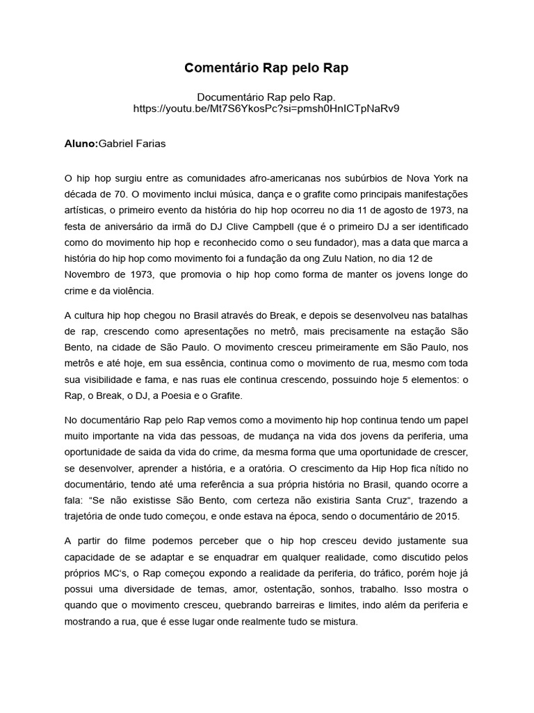 rap pelo rap - Gabriel Farias | PDF