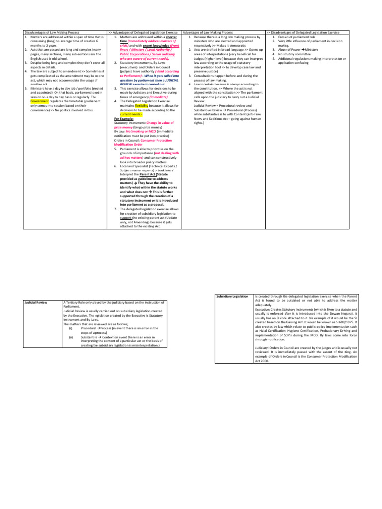 Notes Advantages and Disadvantages of Law Making Process and Delegated ...