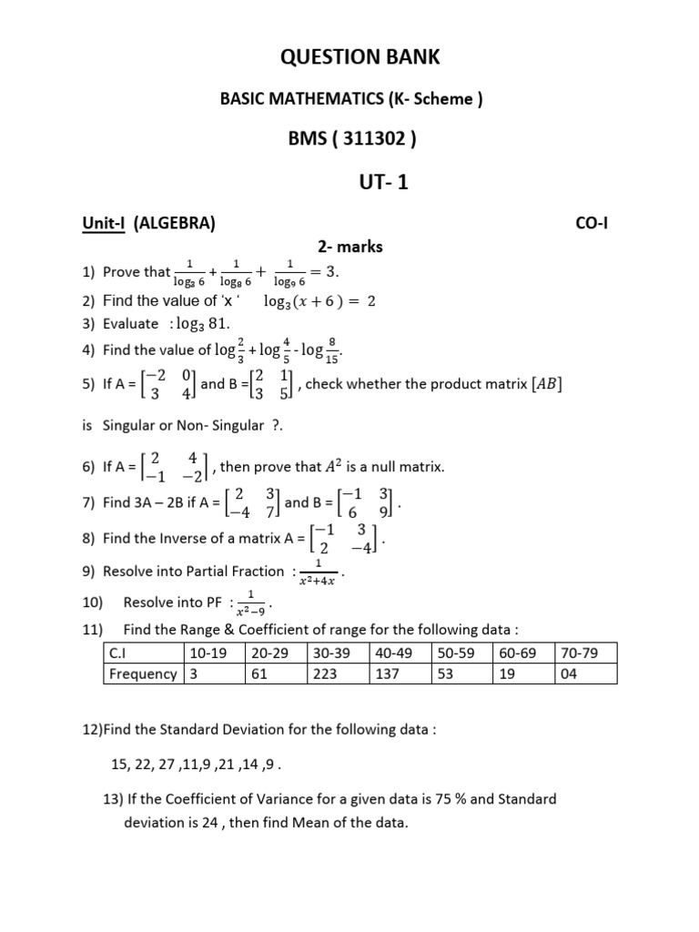 Basic Math Questions for Students | PDF | Matrix (Mathematics ...