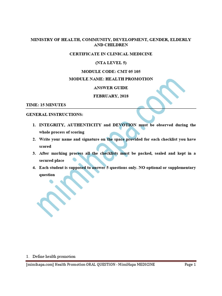 Question Paper 7 Health Promotion Oral Question Mimihapa Medicine Pdf Safe 