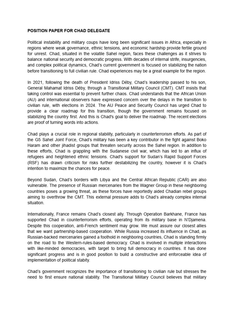 Position Paper For Chad Delegate | PDF | Chad | African Union