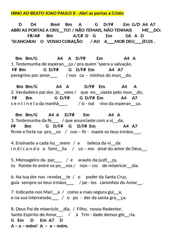 Hino ao Beato João Paulo II | PDF