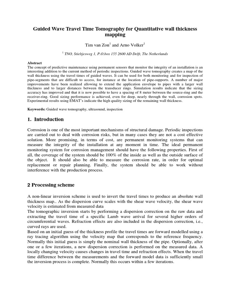 Guided Wave Travel Time Tomography for Quantitative wall thickness ...