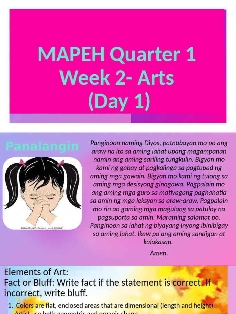 Powerpoint MAPEH 10 First Quarter Week 2 Arts Day 1 | PDF ...