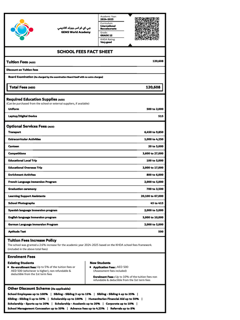 GEMS World Academy 2024-2025 Fees | PDF | Tuition Payments