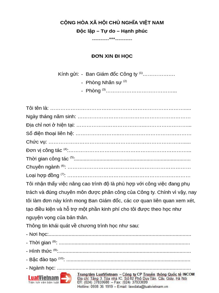 Mau Don Xin Di Hoc - 1306154444 | PDF
