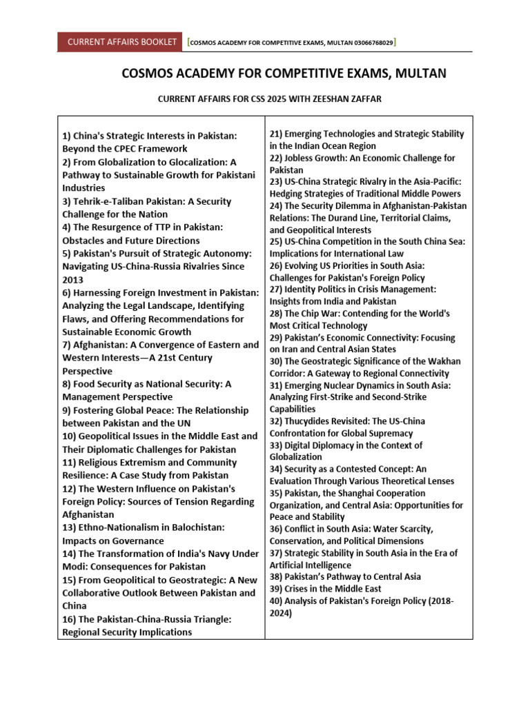 Current Affairs For CSS 2025 | PDF | Pakistan | Geopolitics