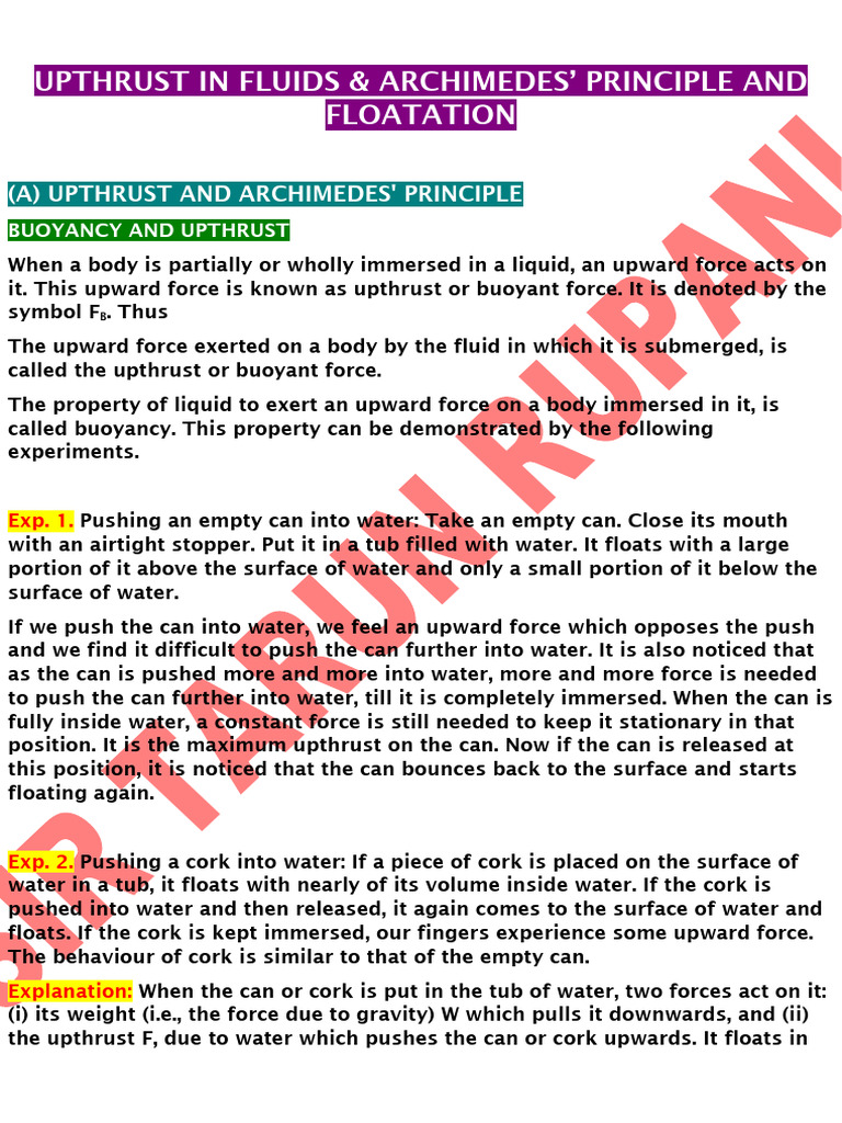 Upthrust and Archimedes' Principle Explained | PDF | Buoyancy ...