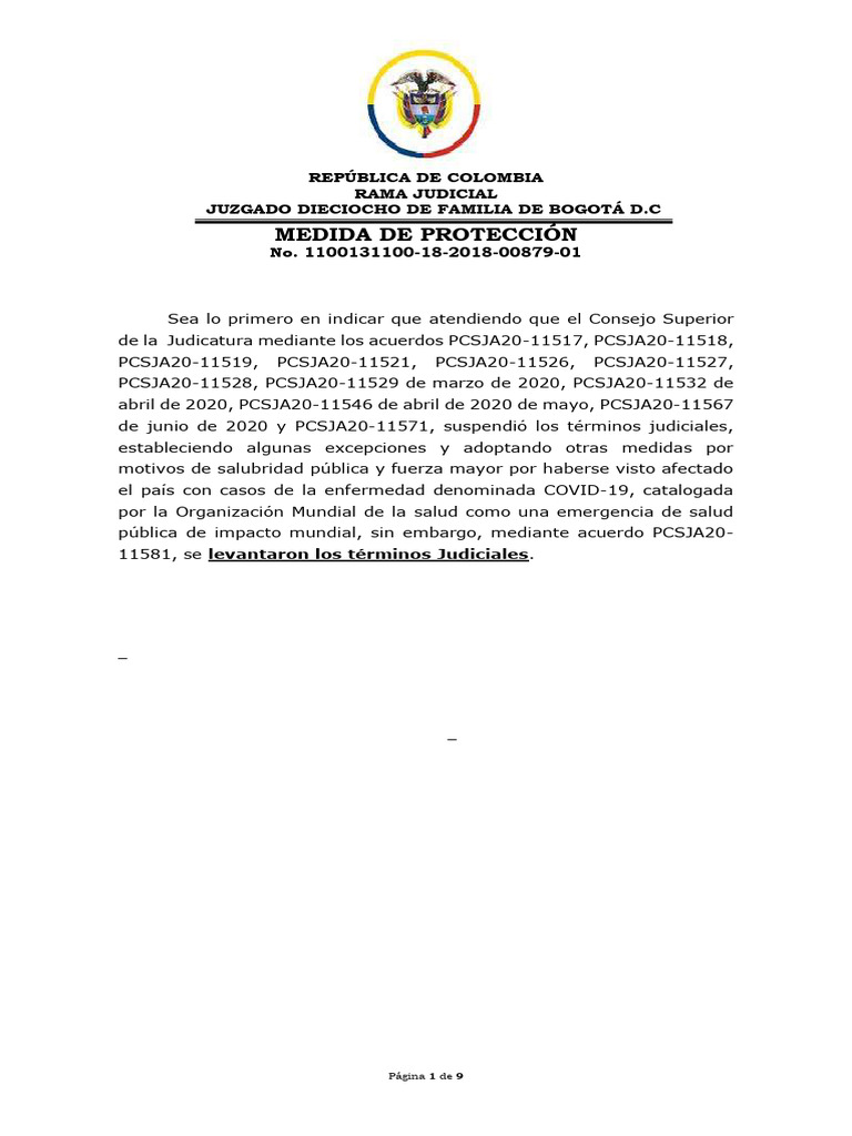 Fallo Medida de Proteccion 2018-00879 Confirma Parcialmente 08-07-2020 ...