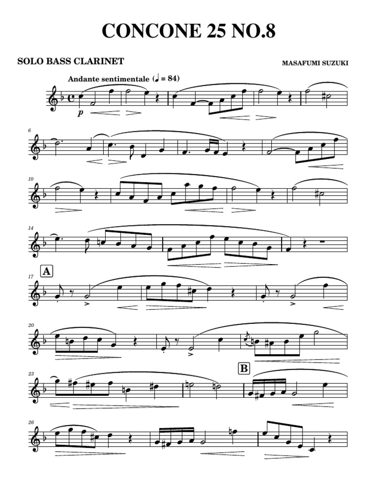 Concone 25 No.8 For Solo BB Bass Clarinet | PDF | Elements Of Music | Musical Compositions
