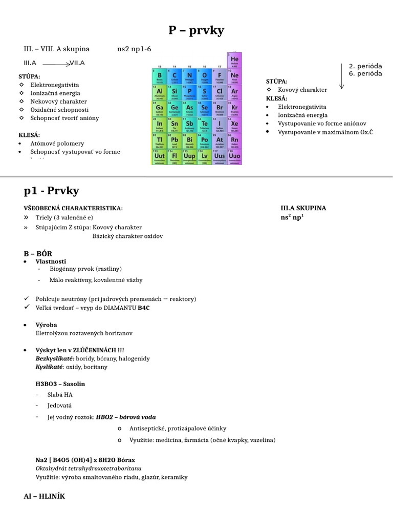 P - PRVKY - Poznámky | PDF