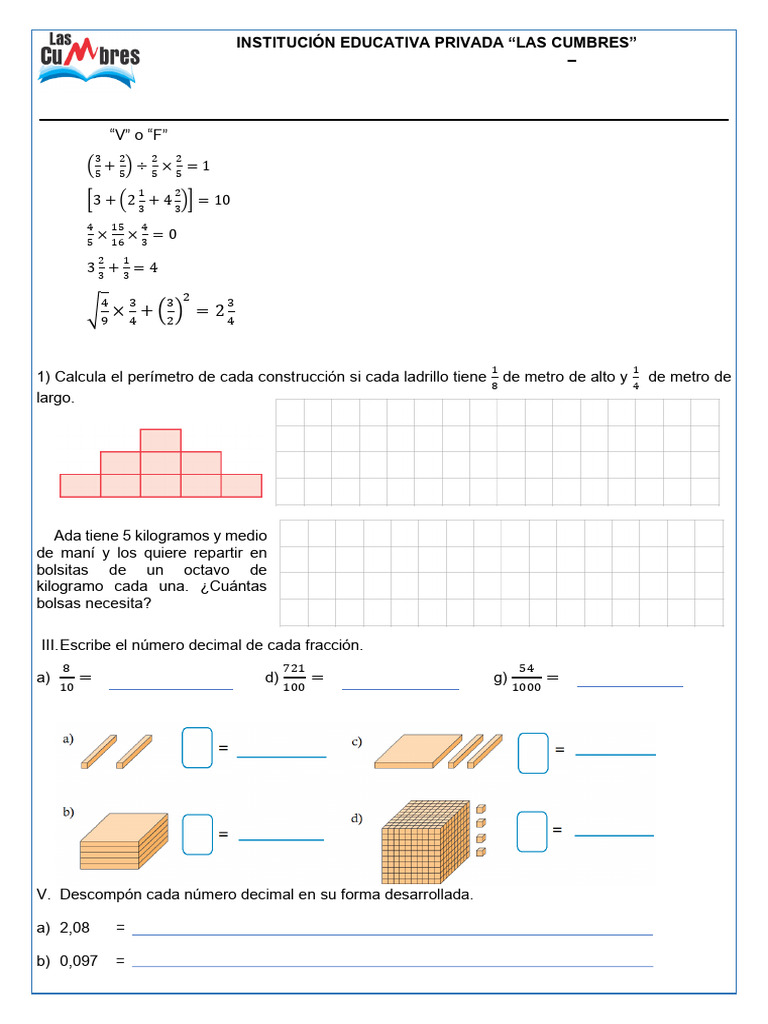 15 de Set. Practica de Matematica - 5to Grado | PDF