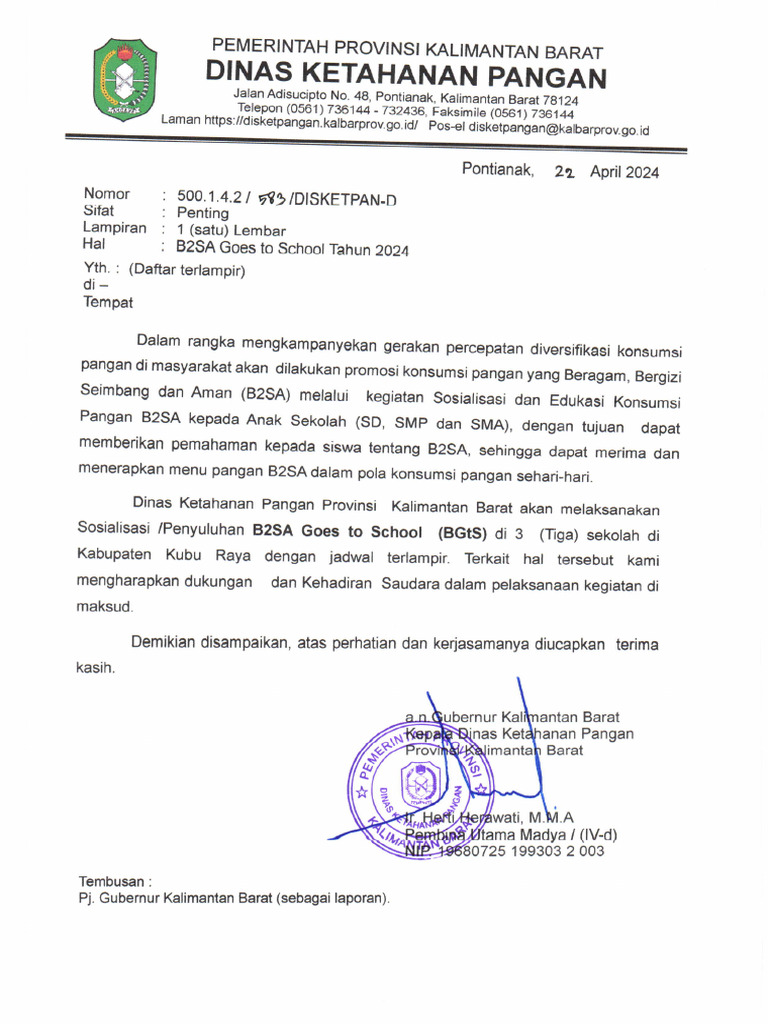 Surat B2SA Goes To School Di KKR | PDF