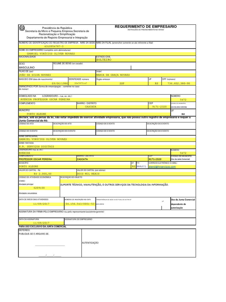 Atividade 2 - Modelo de Entrega Requerimento de Empresário UC02 | PDF | Brasil