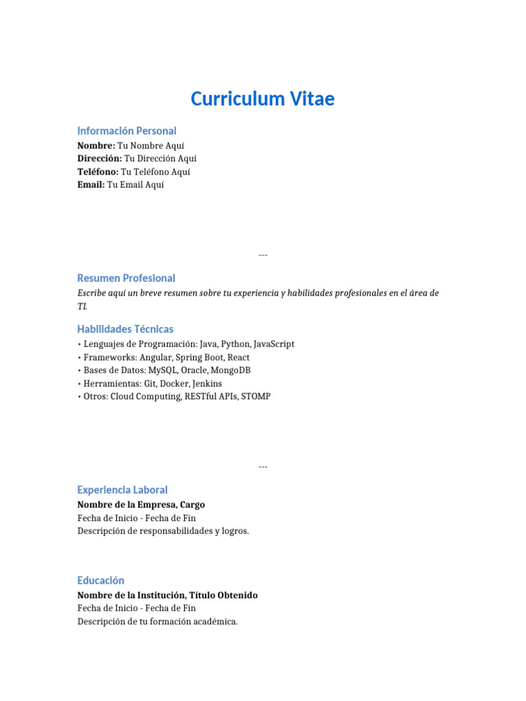 Curriculum Vitae IT Design Template | PDF