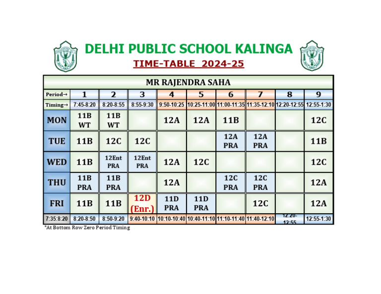 DPS Kalinga Timetable 2024-25 | PDF