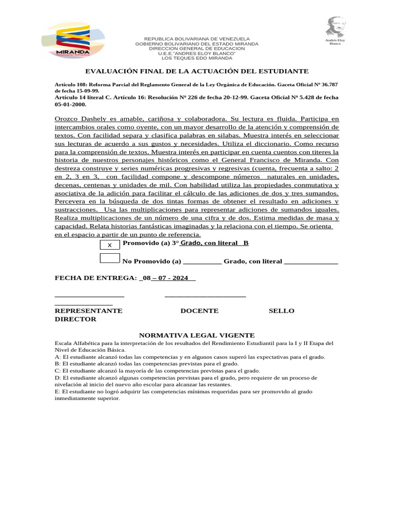 Evaluación de Estudiantes en Primaria | PDF | Educación primaria ...